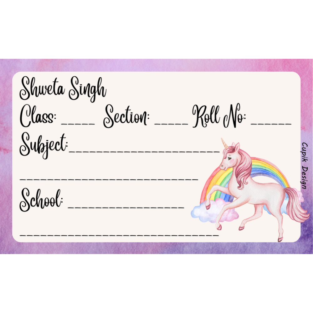 Unicorns & Rainbows School Book Labels – Cupik Design India
